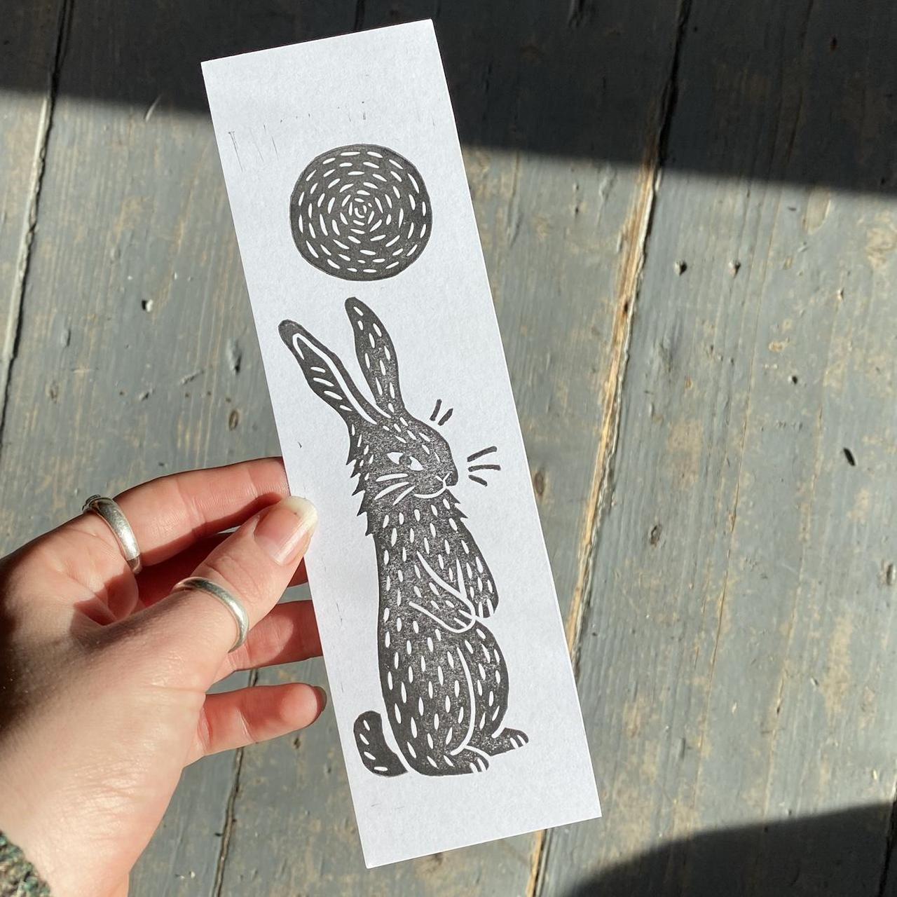 Block print rabbit book mark by Mazalou Lino... | Depop