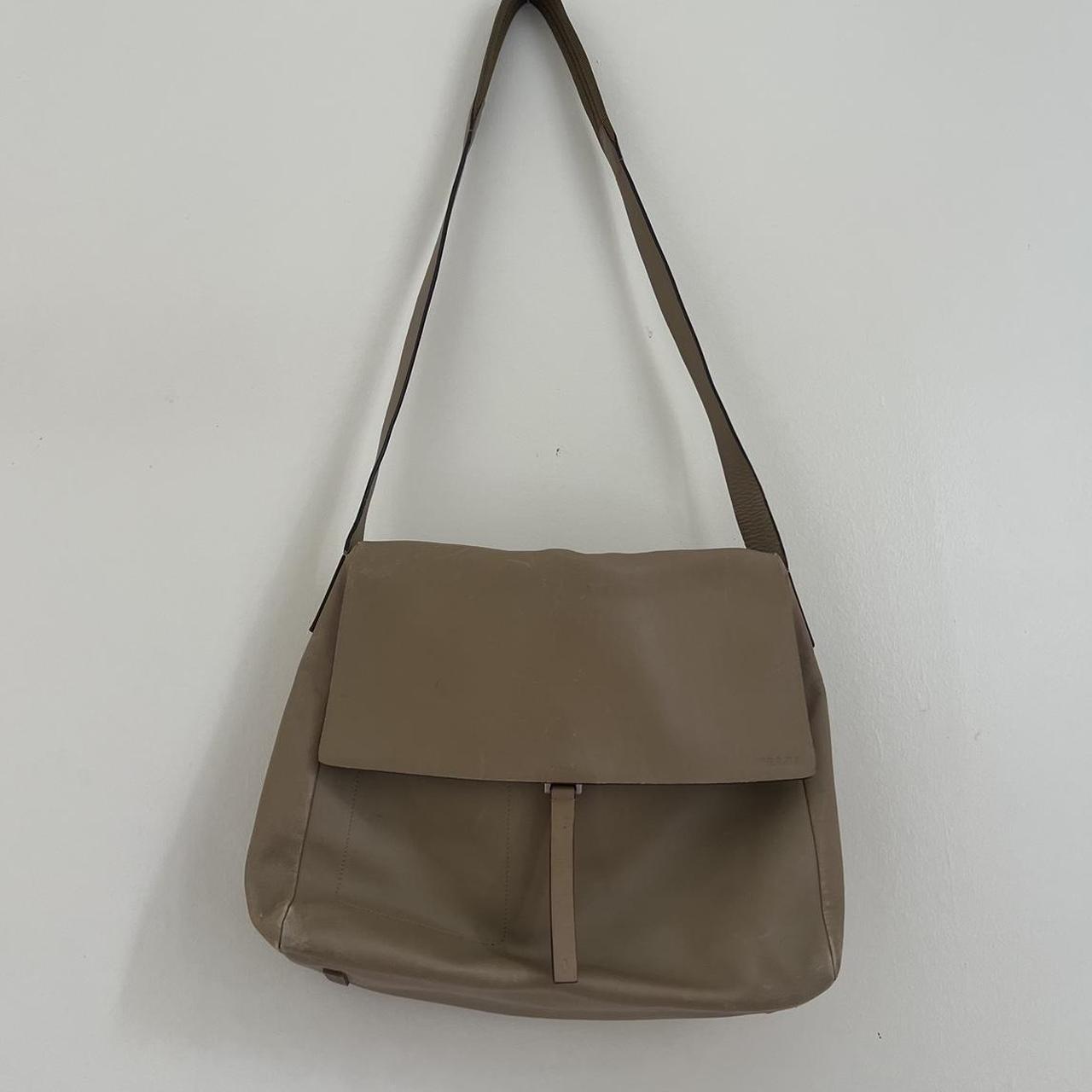 Prada classic tan leather shoulder bag - clasp... - Depop