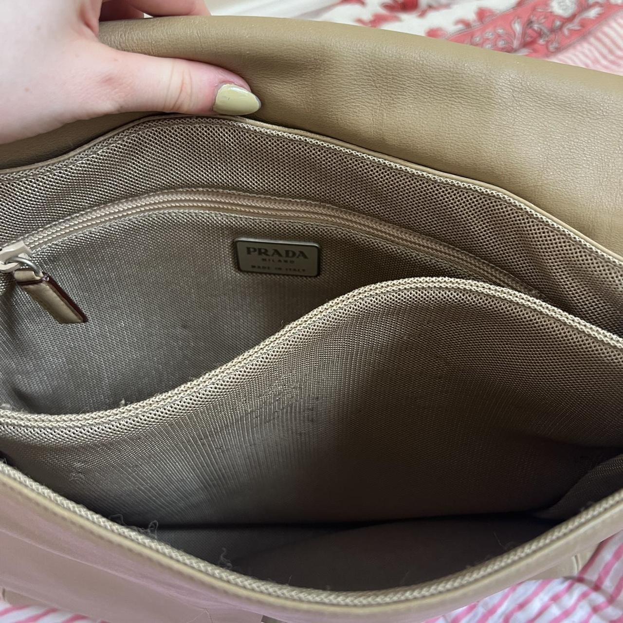 Prada classic tan leather shoulder bag - clasp... - Depop