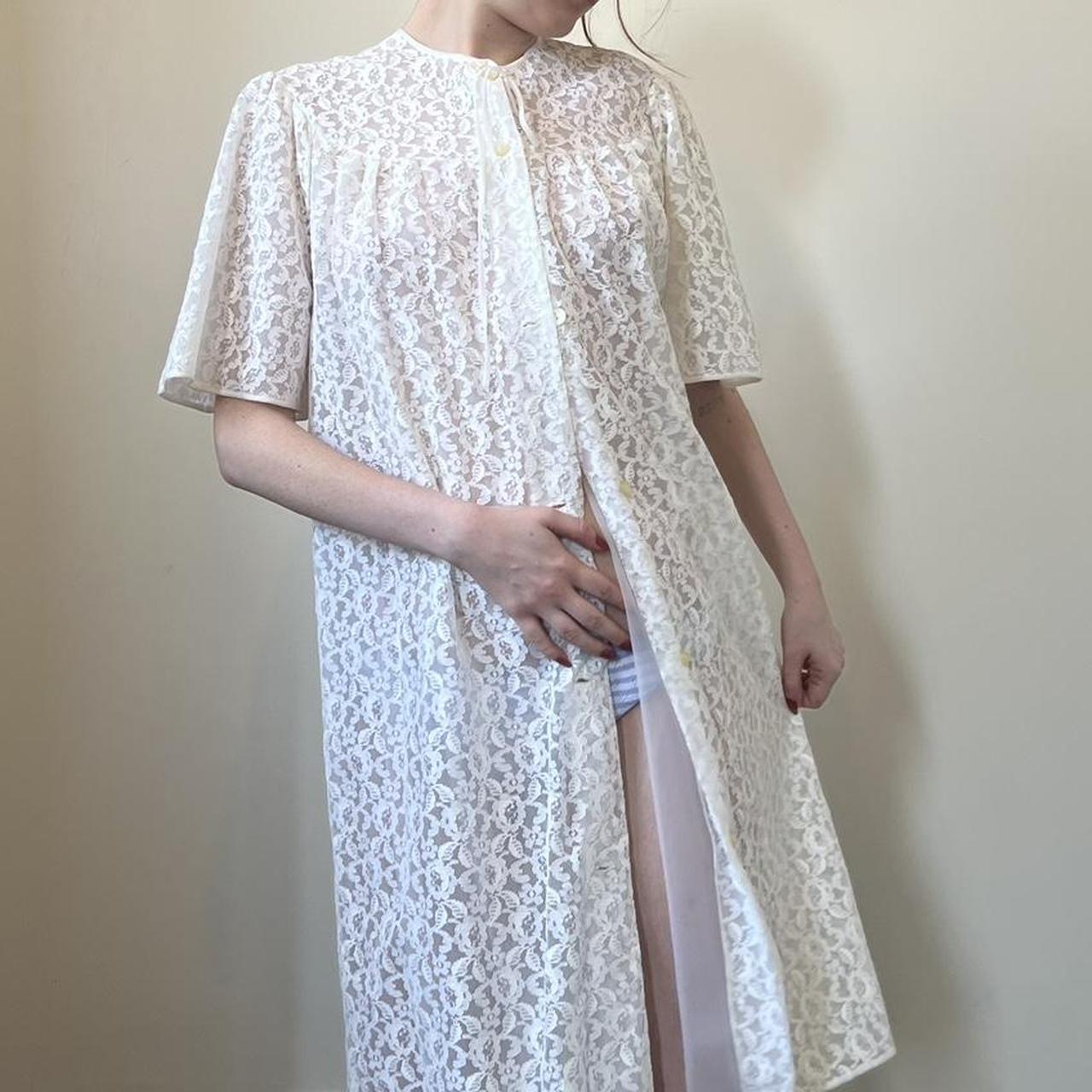 Vintage white lace button up robe, free size | Depop