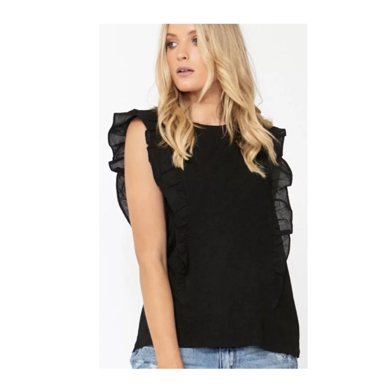 DECJUBA Black Ruffle Top Size L 12-14 Gorgeous... | Depop