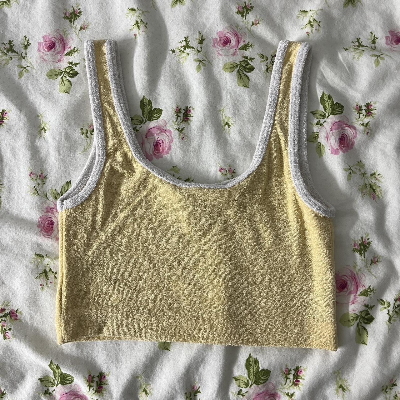 yellow terry cloth tank top h&m brand fits super... - Depop