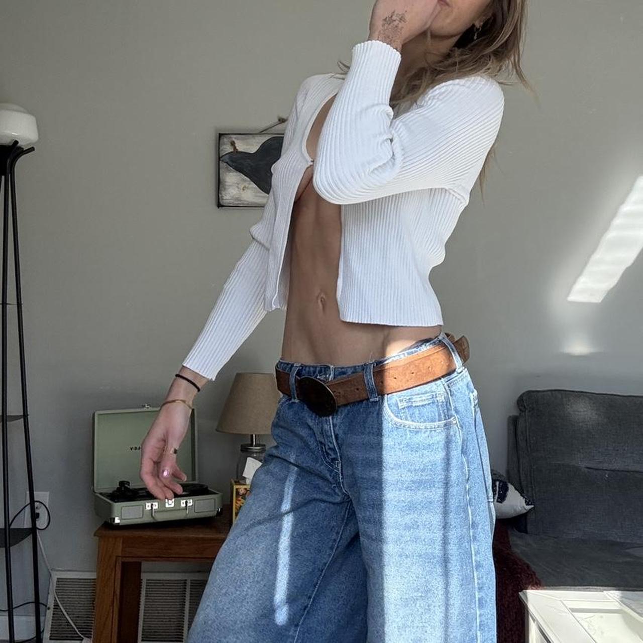 White Abercrombie & Fitch open front long sleeve... | Depop