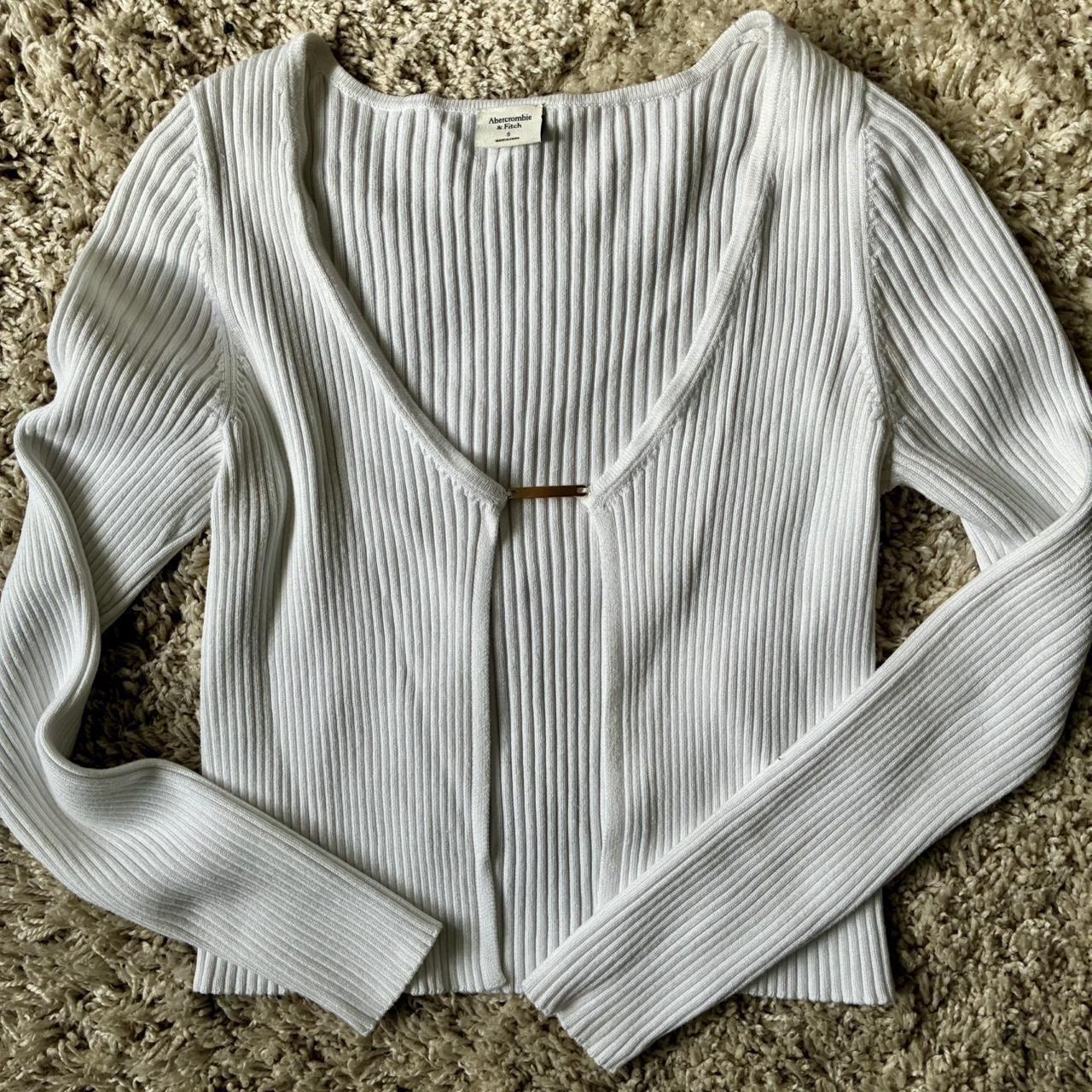 White Abercrombie & Fitch open front long sleeve... | Depop