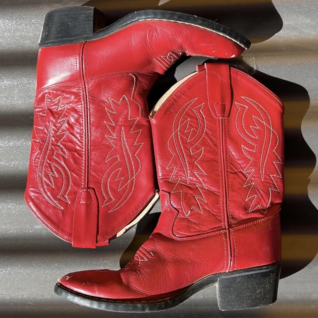 Thrifted red cowboy boots sooo cute just a little to... - Depop