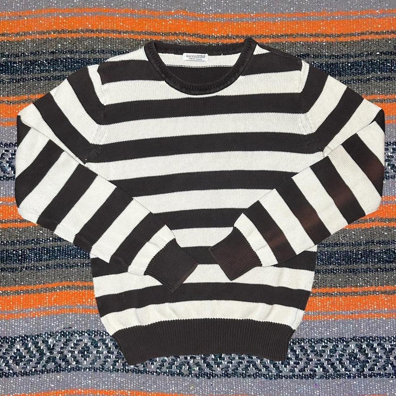 Vintage 2000s Cream & Brown Striped Knit Long Sleeve... - Depop