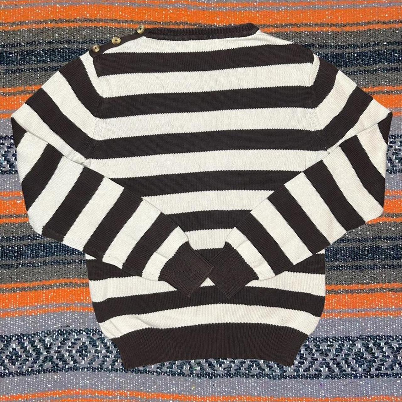 Vintage 2000s Cream & Brown Striped Knit Long Sleeve... - Depop