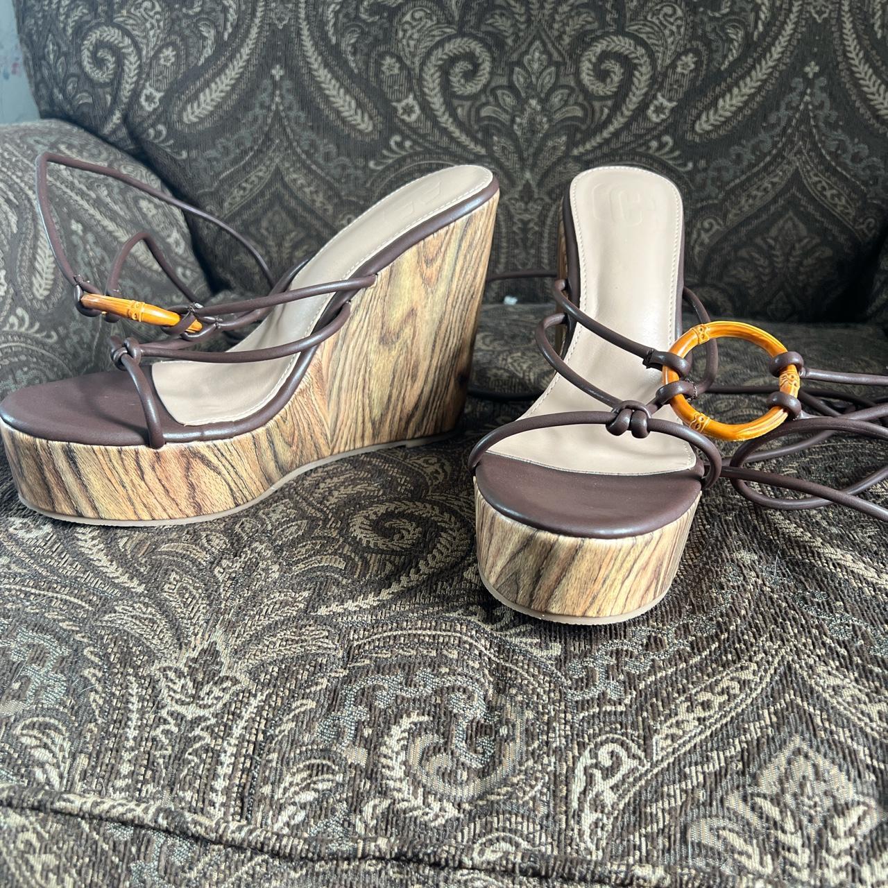 Brown wooden lace up wedges. Size 8, fits true to... - Depop