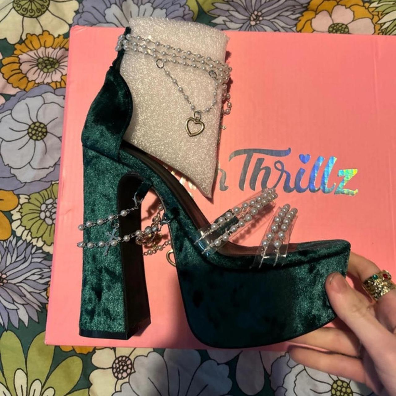 Sugar thrillz emerald green velvet platform... - Depop