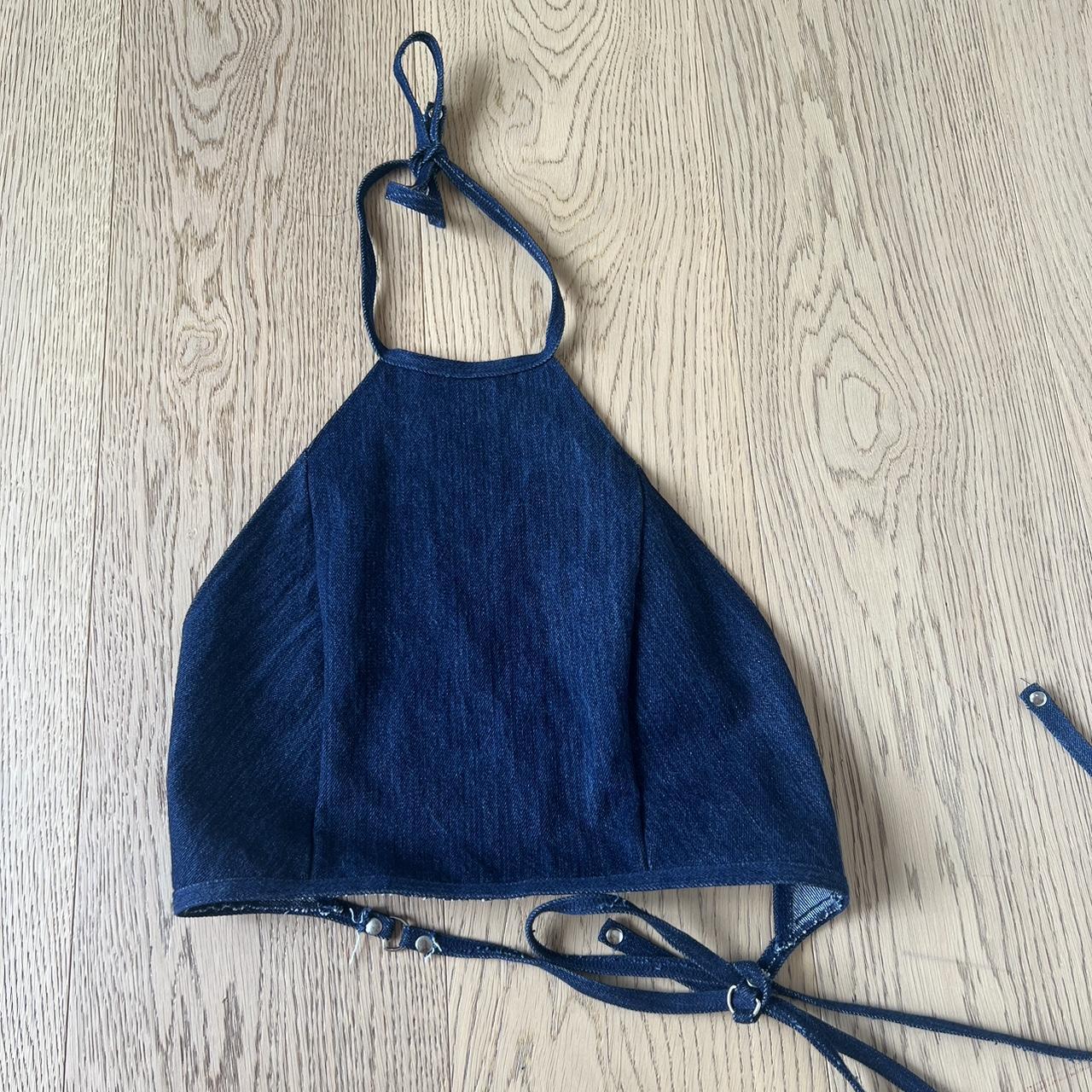 vintage blue denim halter neck top from brick lane... - Depop