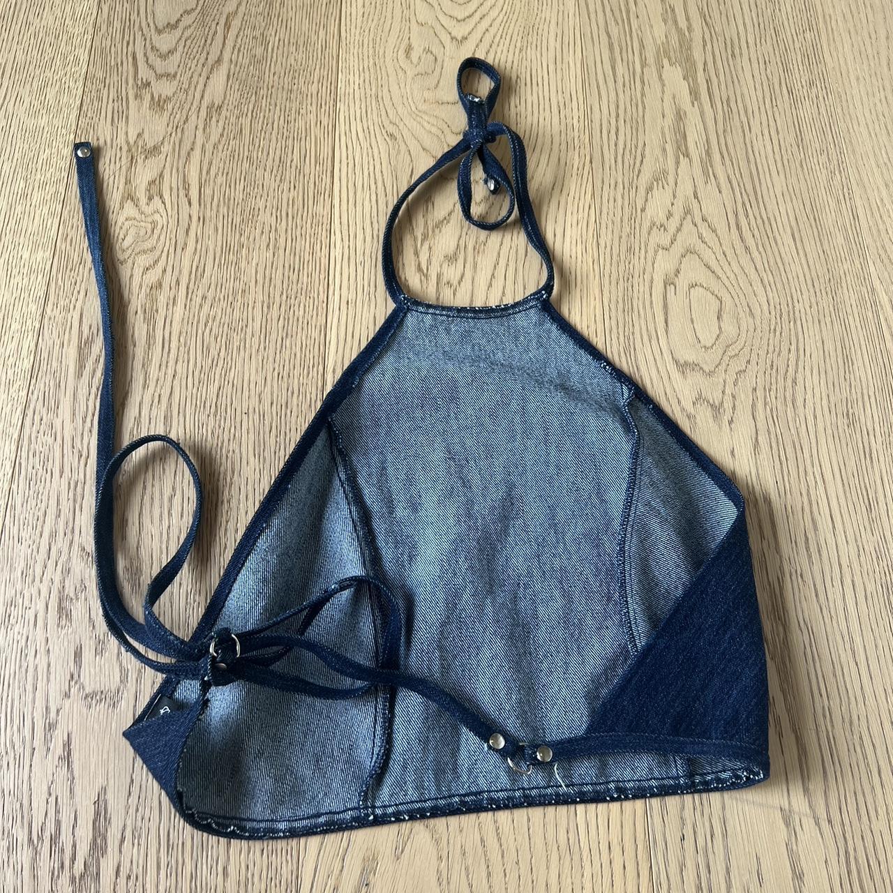 vintage blue denim halter neck top from brick lane... - Depop