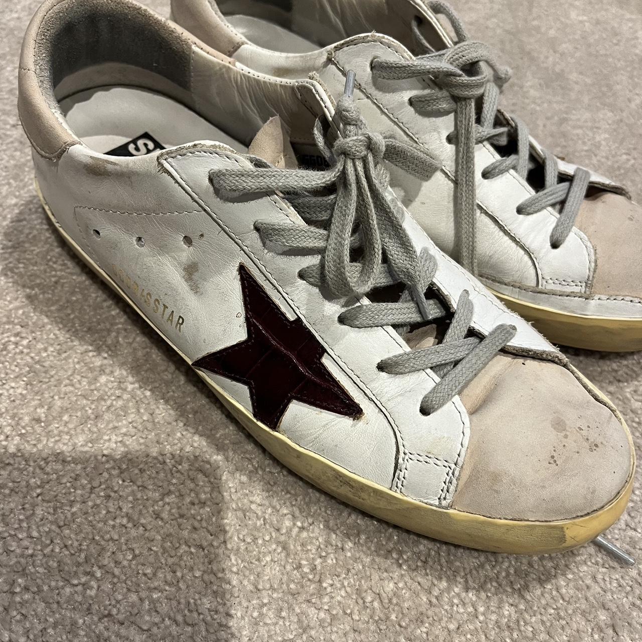 Golden goose trainers pink / burgundy and white - Depop
