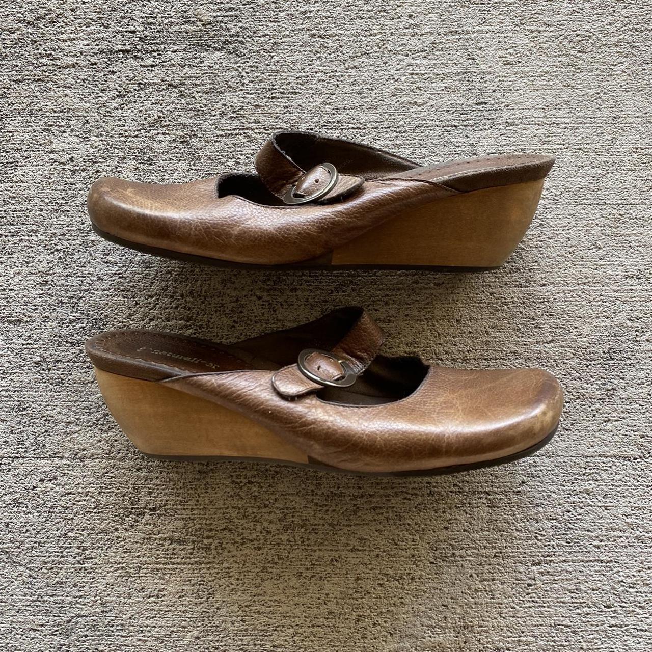 Y2K Naturalizer Brown Wood and Leather Wedge... - Depop
