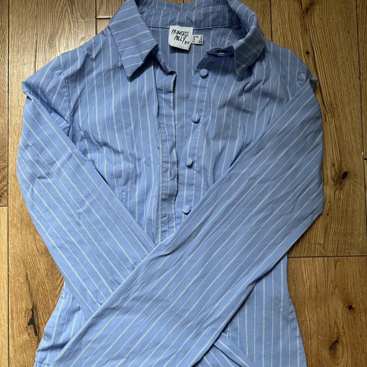 Princess Polly fitted blue and white stripe shirt... - Depop