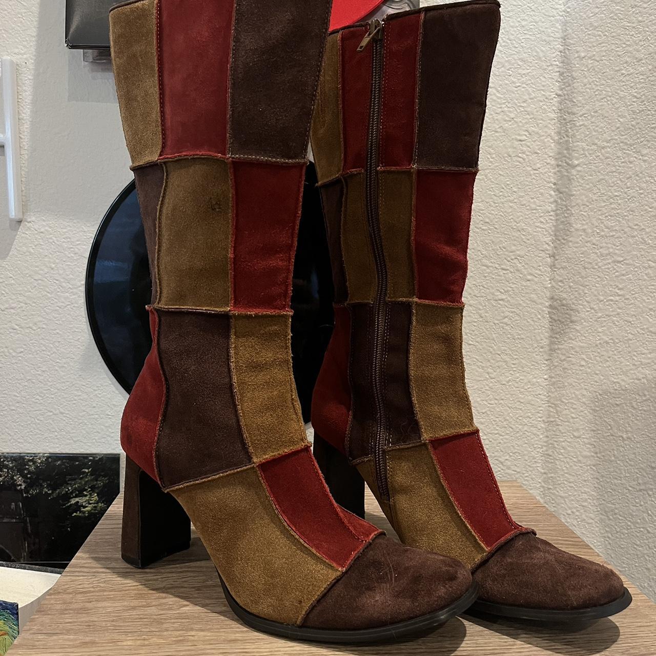 Patchwork Suede Boots Size 8/9 #boots #suede #red... - Depop