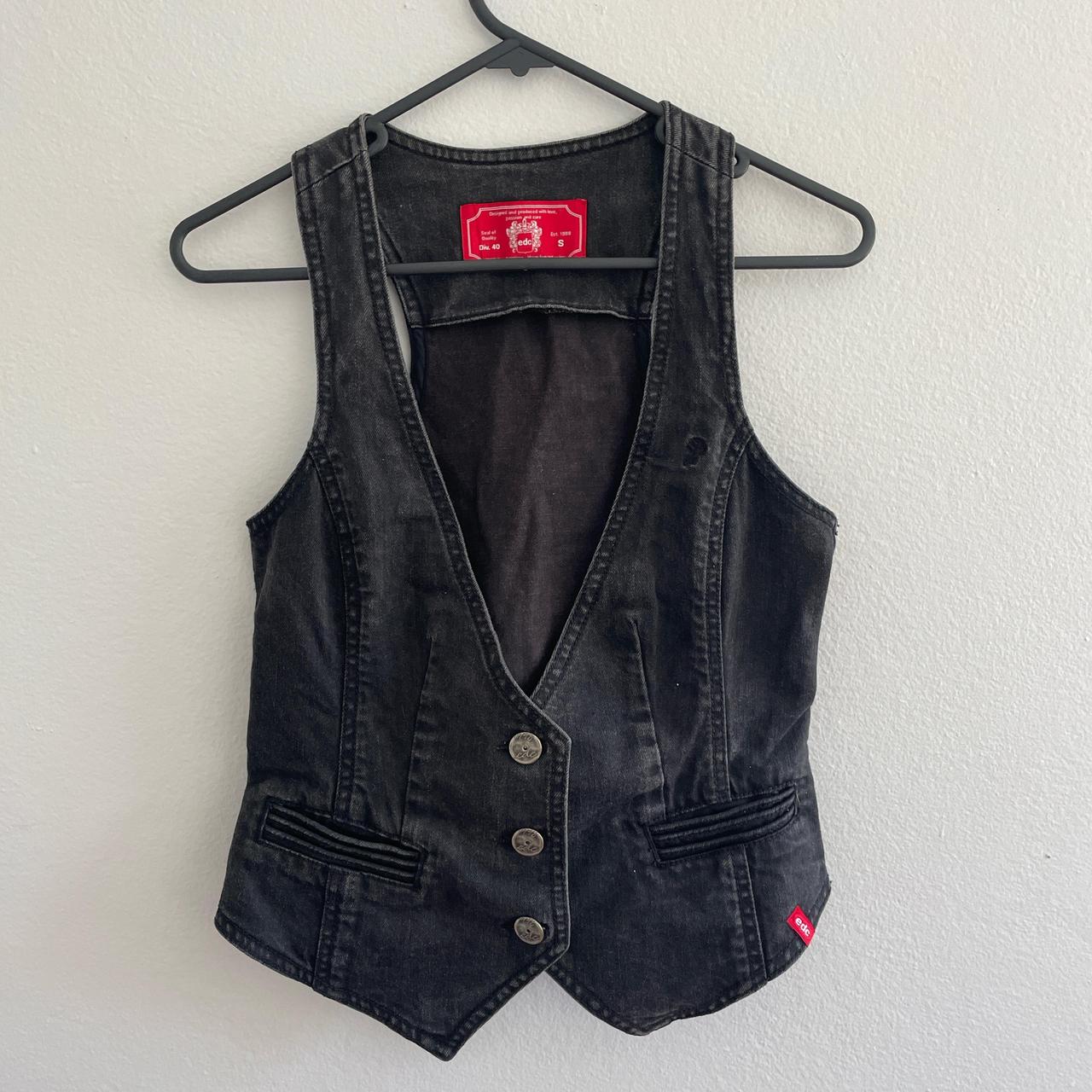 Vintage EDC denim vest Black denim vest with... | Depop