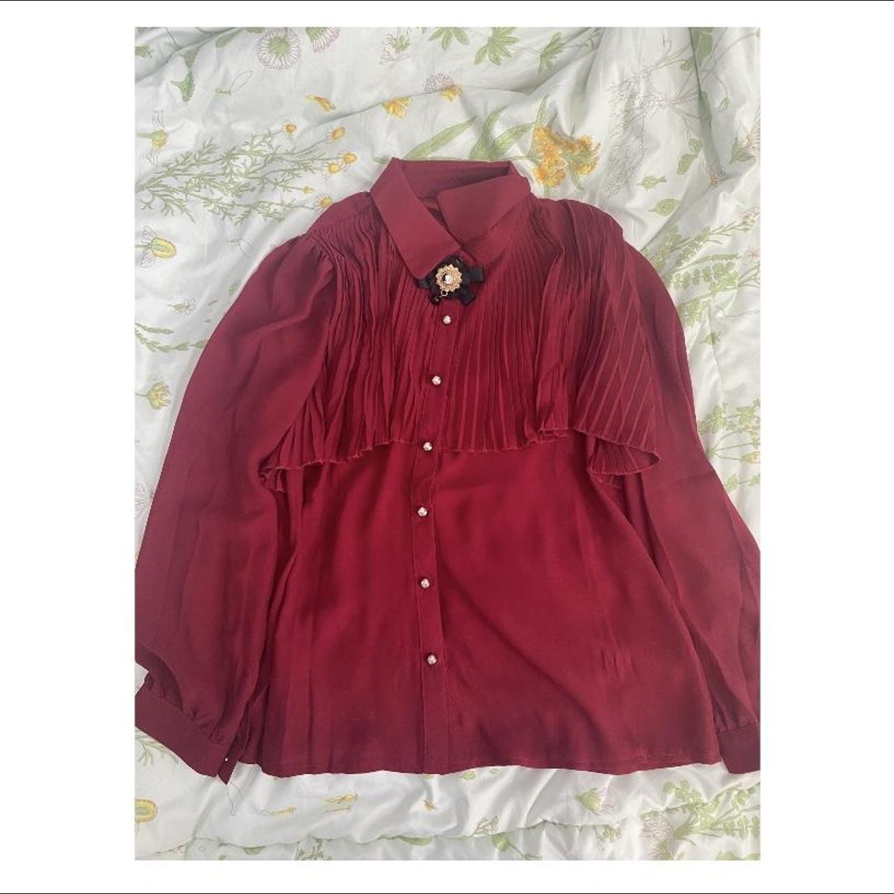 Red Victorian Vampire Gothic Ruffle Blouse. Perfect... - Depop