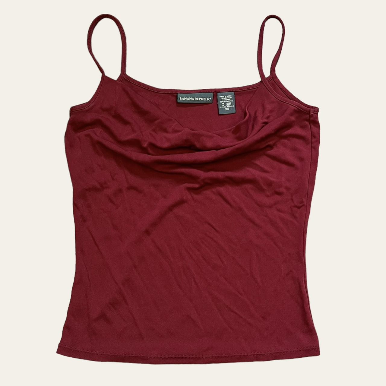 y2k tank top early 2000s red cawl neck top size:... - Depop