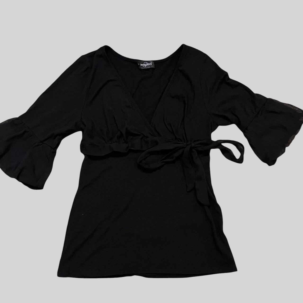 whimsygoth blouse bell sleeve goth blouse with bow... - Depop