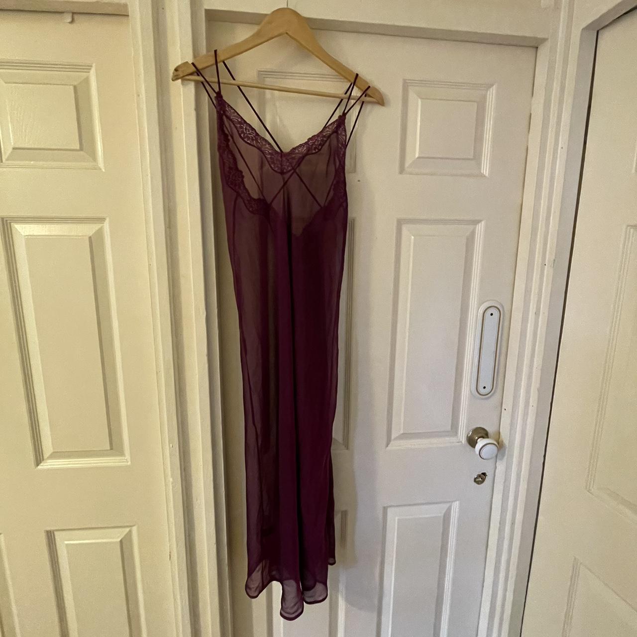 Stunning vintage purple sheer lace slip dress /... - Depop
