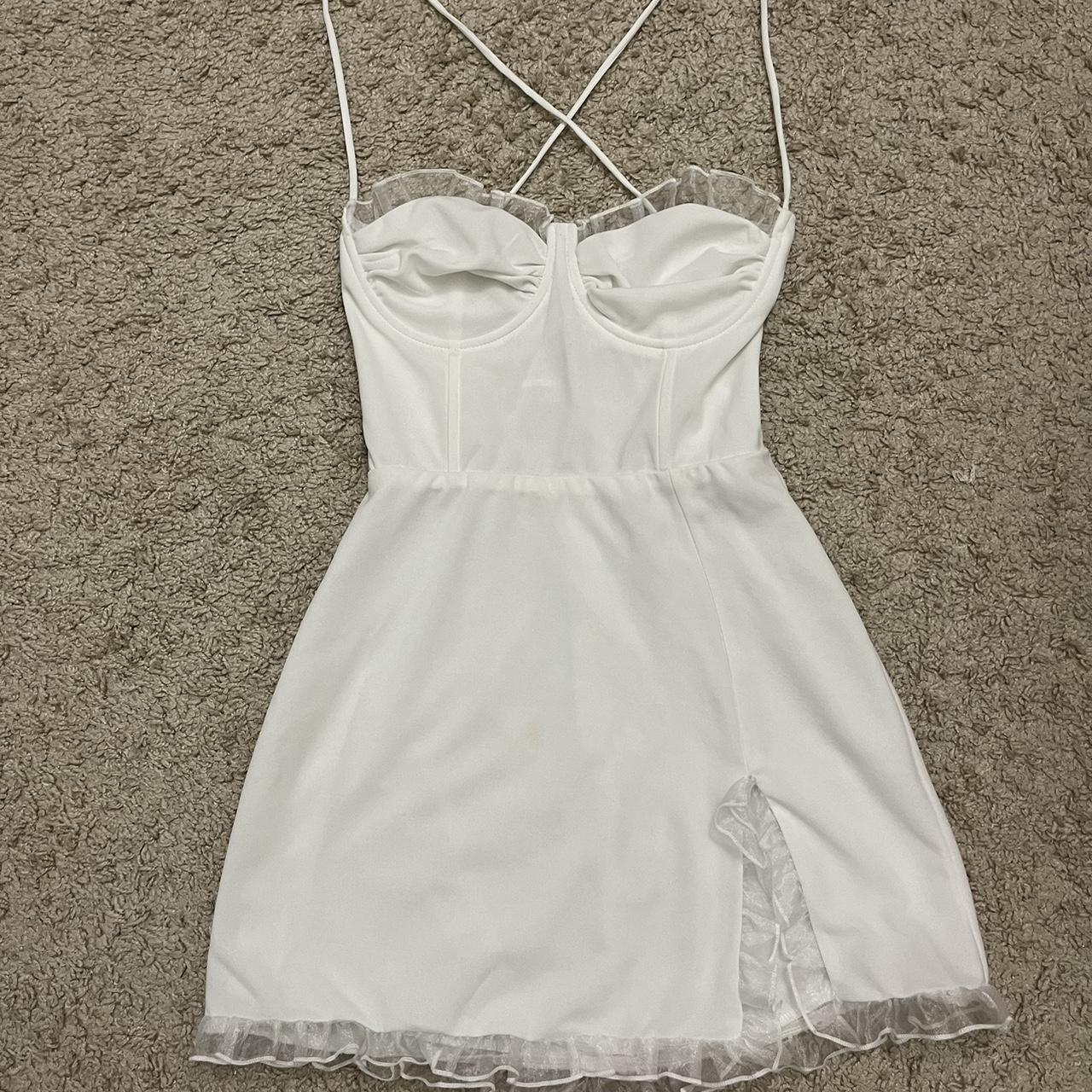 Vanka Crepe Corset Ruffle Dress in White - small... - Depop