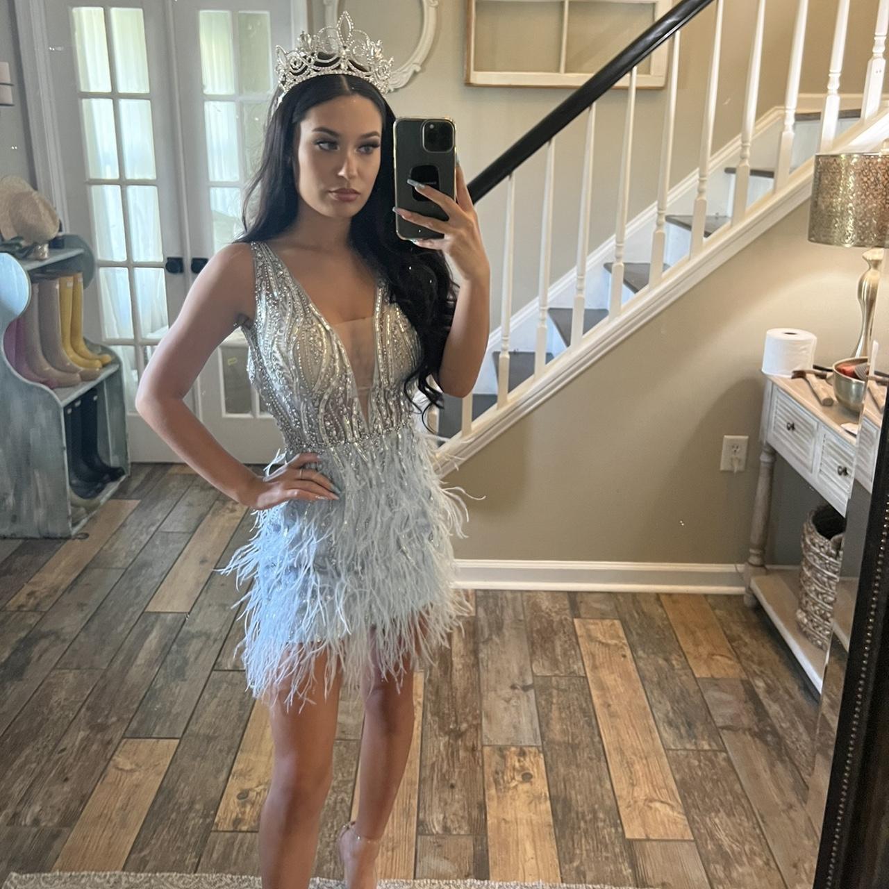 Jovani Homecoming Dress Baby blue Rhinestone/Silver... - Depop