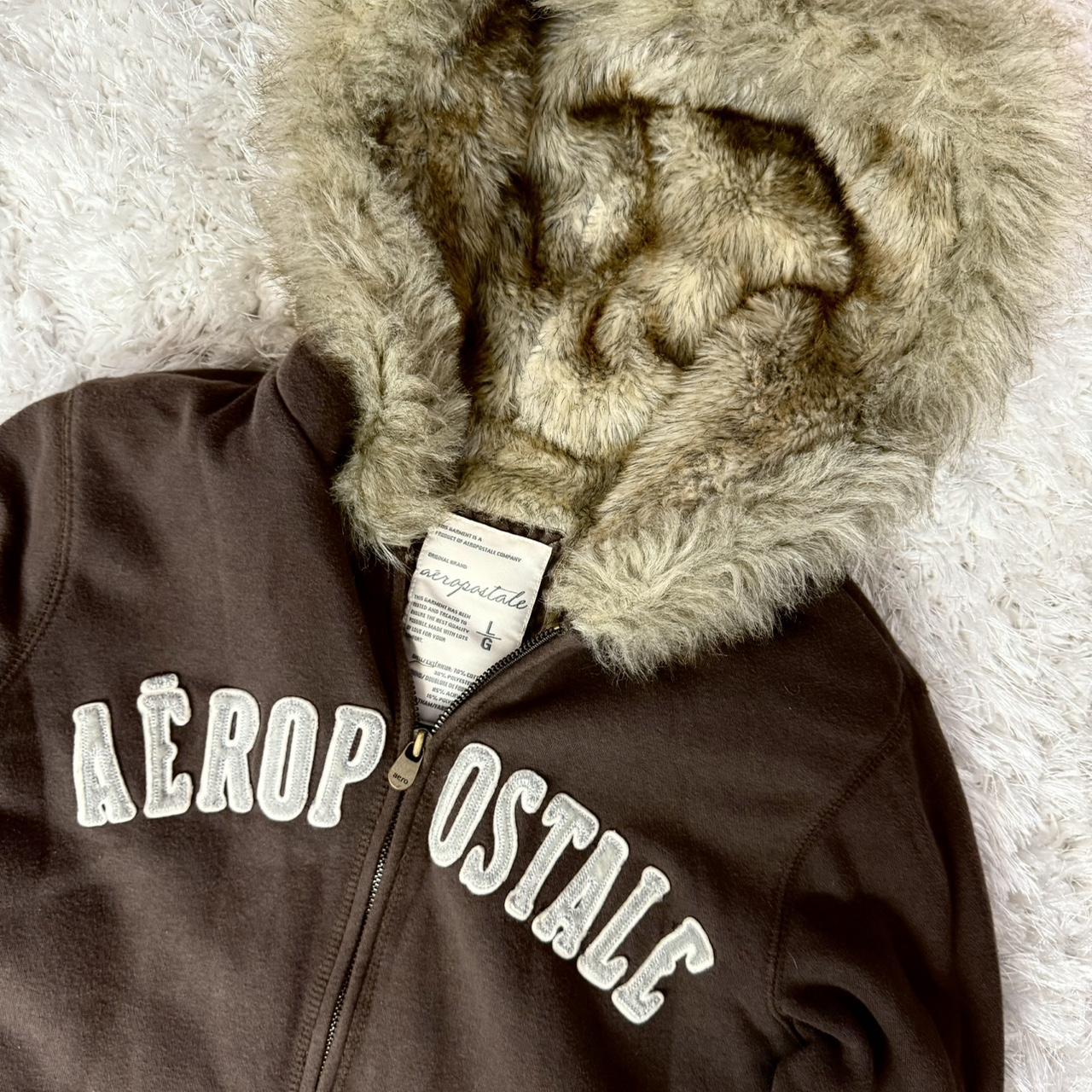 Aeropostale Fur lined hoodie in a size Large Runs... - Depop