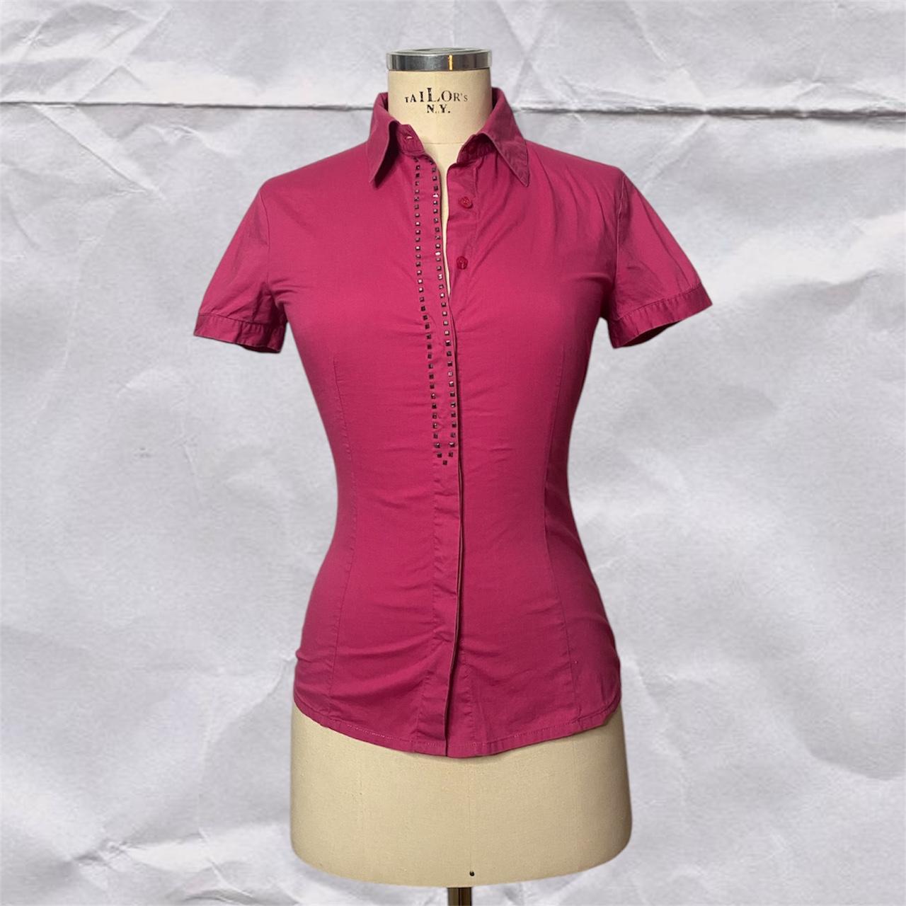 nostalgic y2k fitted shaping blouse in pink with... | Depop