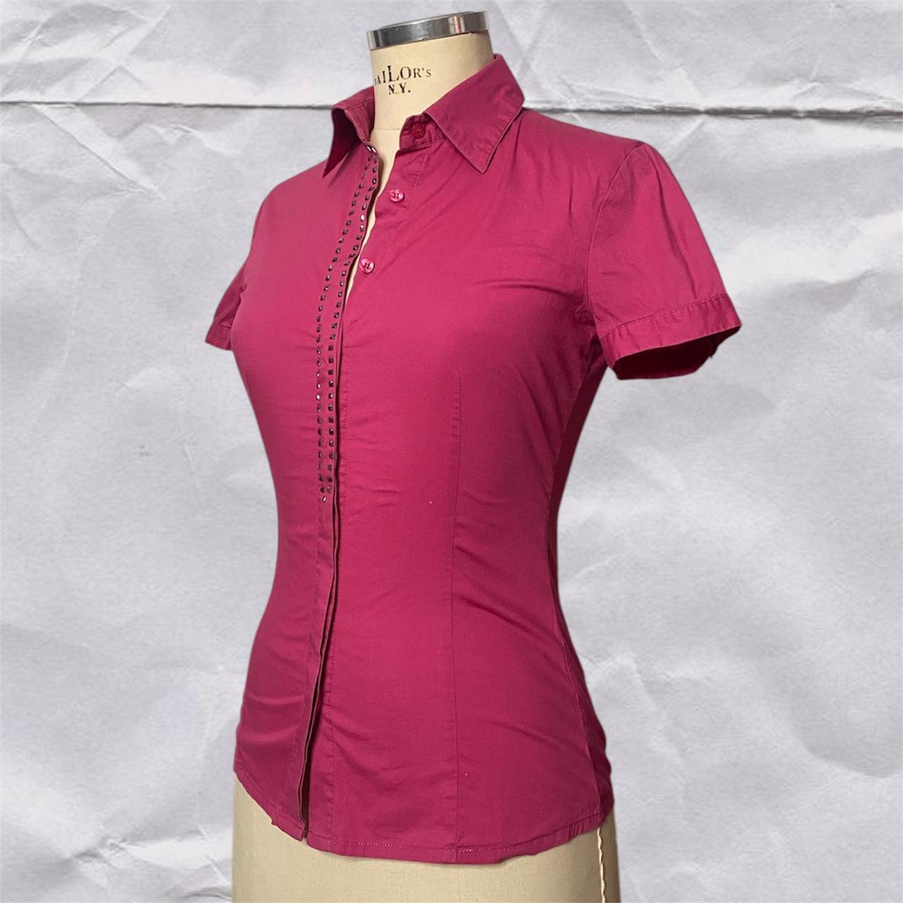 nostalgic y2k fitted shaping blouse in pink with... | Depop