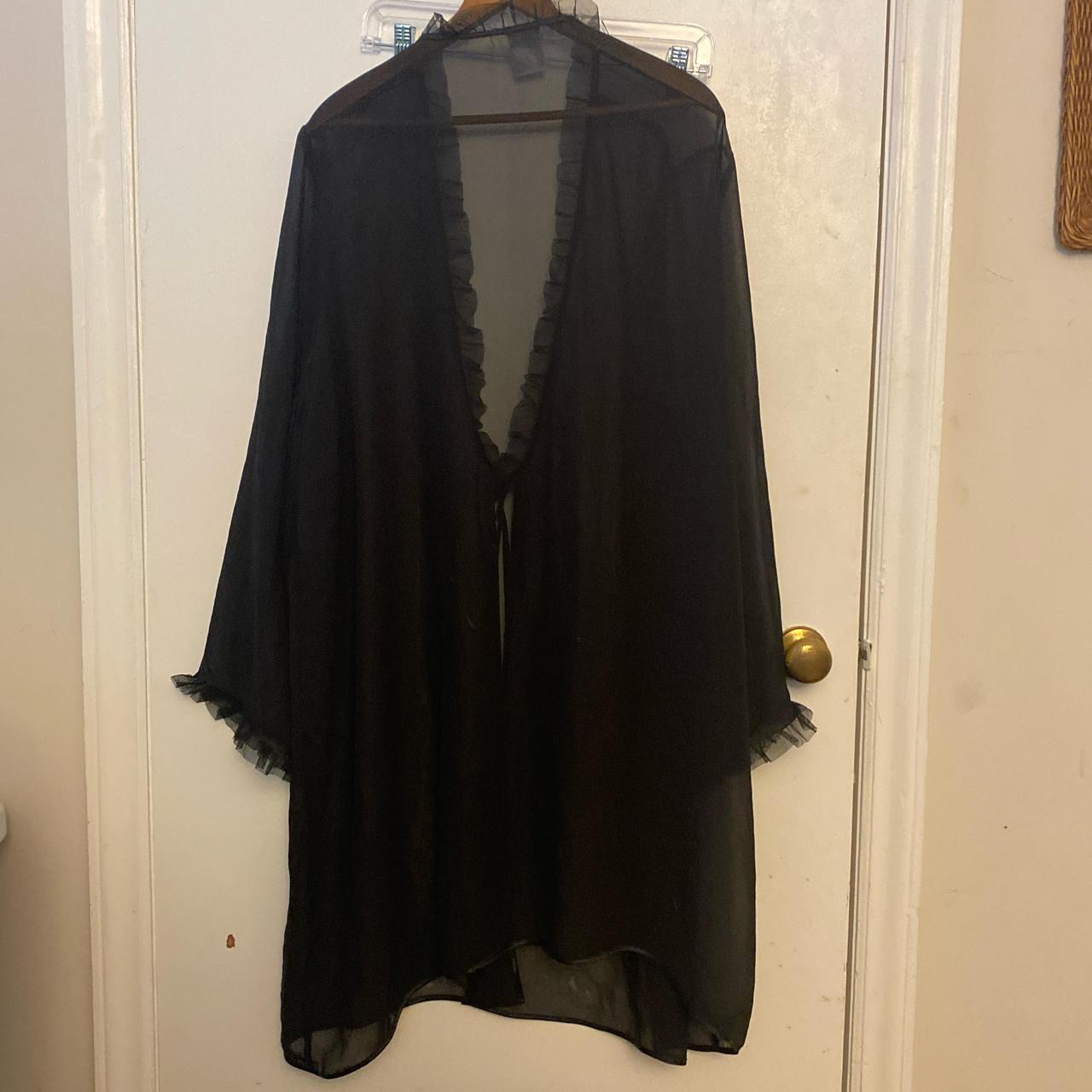 Sheer black robe with ruffle trim and a front tie. ... - Depop