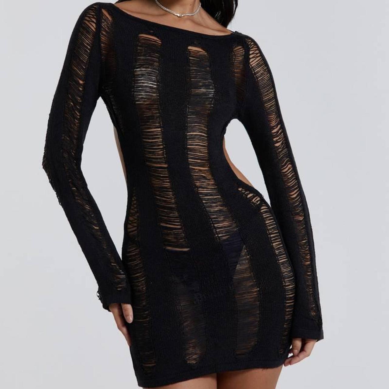 Jaded London black shredded dress Size S I can send... - Depop
