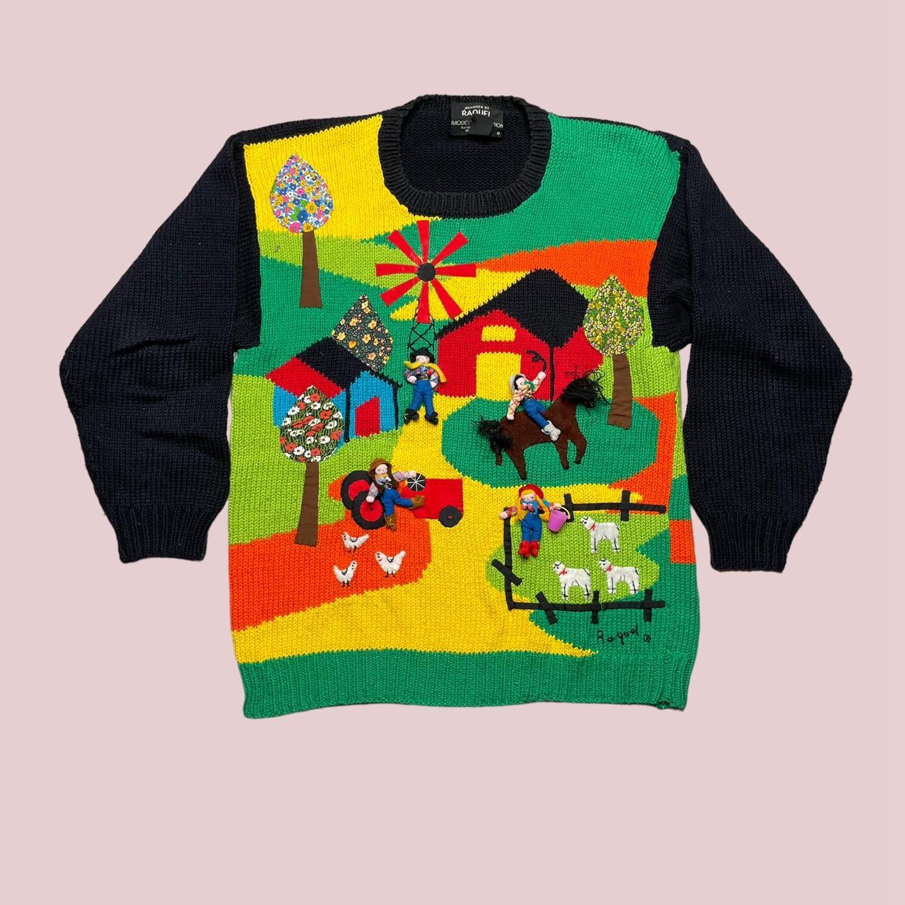 vintage 90s barn farm animals 3D pulloversweater... | Depop