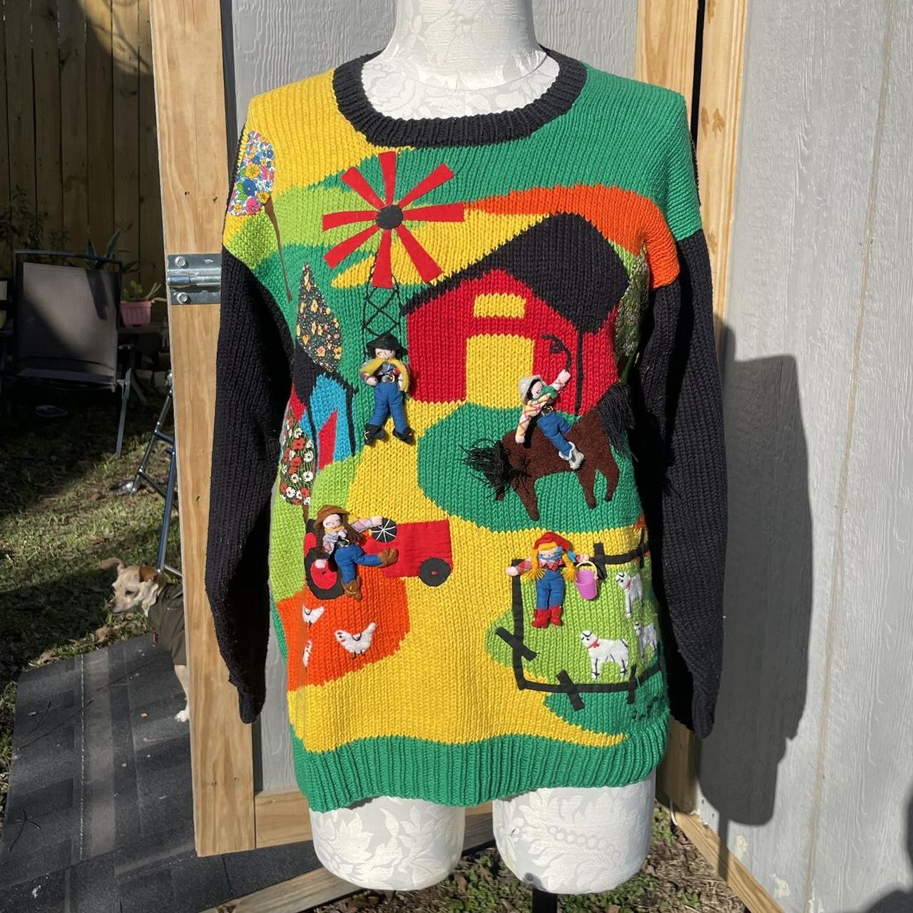 vintage 90s barn farm animals 3D pulloversweater... | Depop