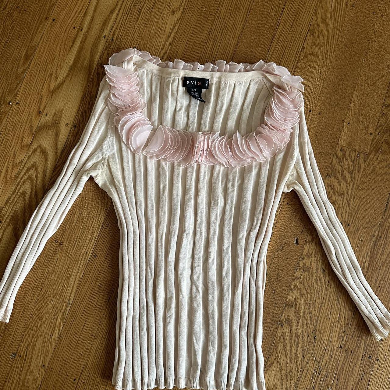 Pink early 2000s stretchy blouse with flower... - Depop