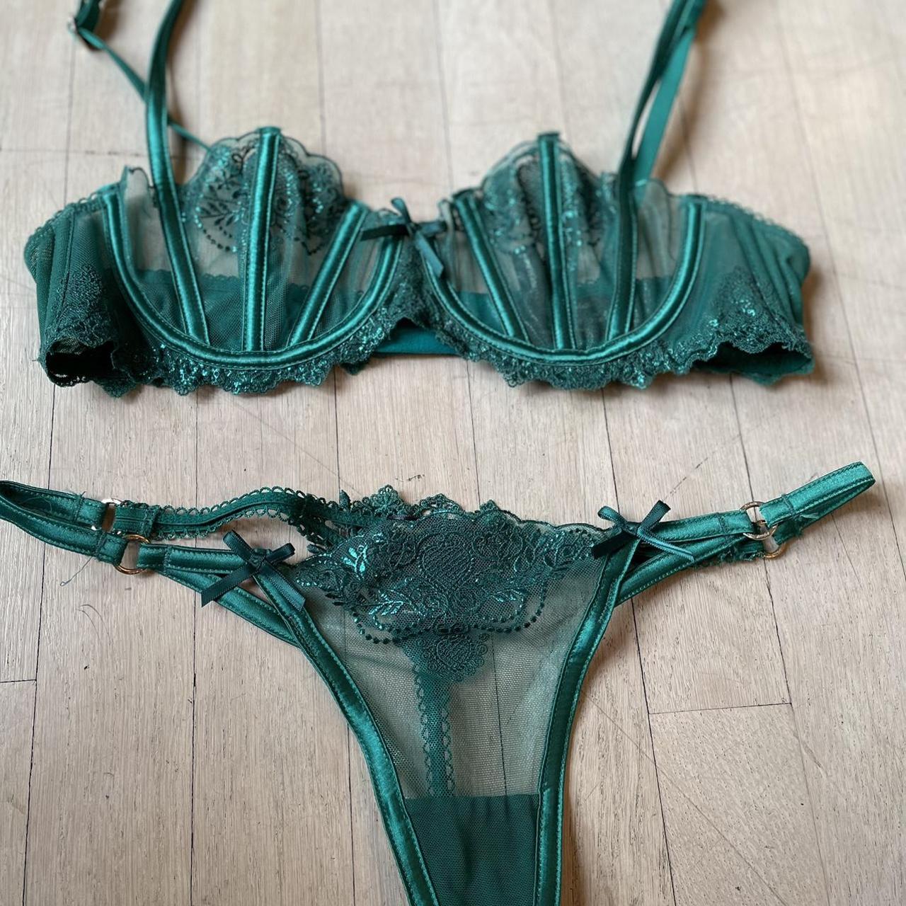 honey birdette natalie emerald bra, garter belt and... - Depop