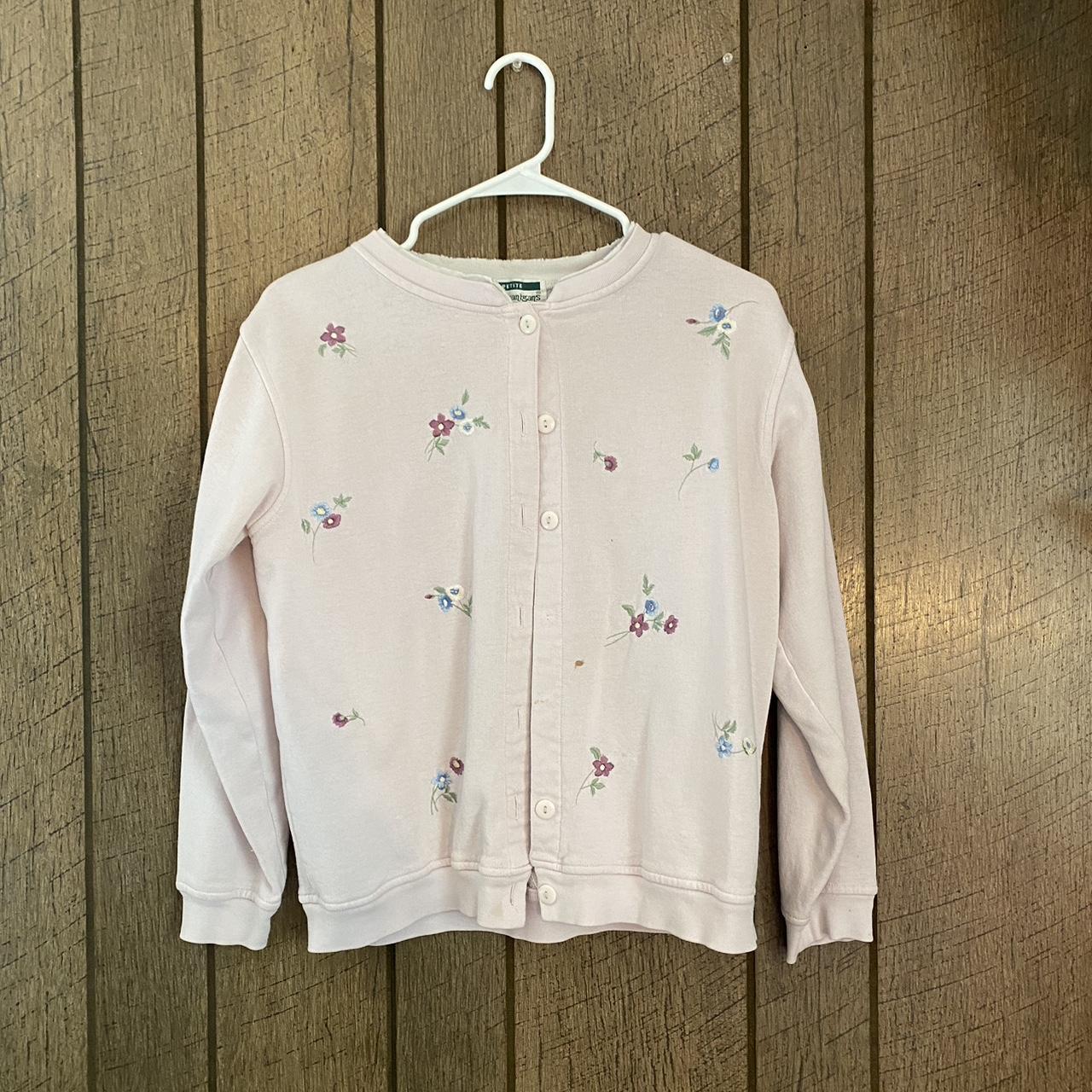 coquette embroidered baby pink button up jacket... - Depop