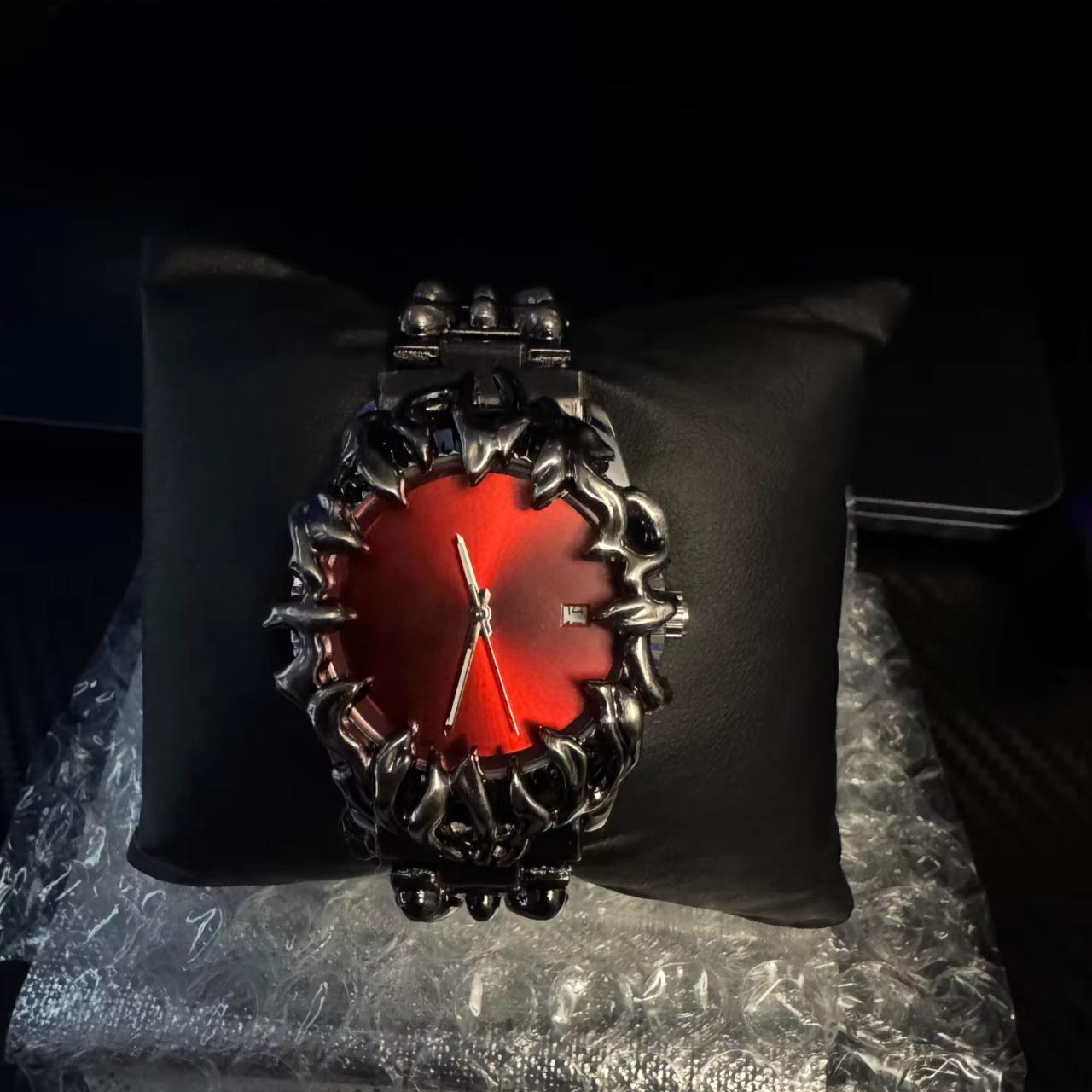 STAINLESS STEEL RED DIAL ALABASTER CLAW WATCH *GREAT... | Depop