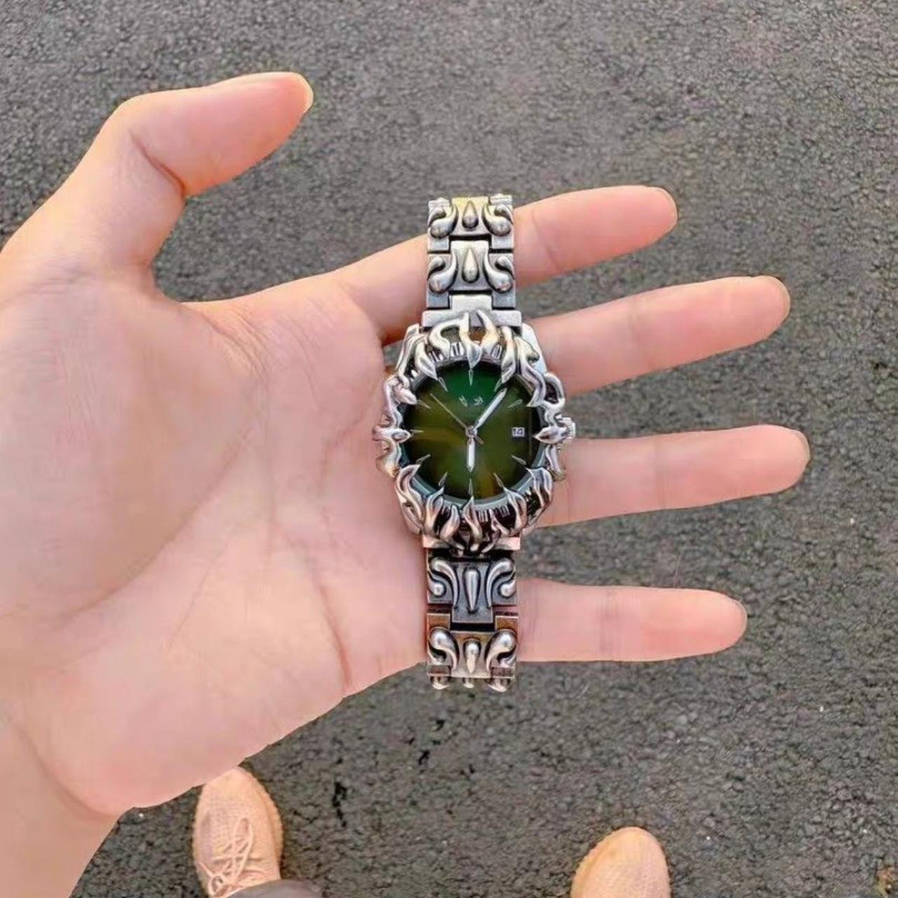 STAINLESS STEEL GREEN DIAL ALABASTER CLAW WATCH... | Depop