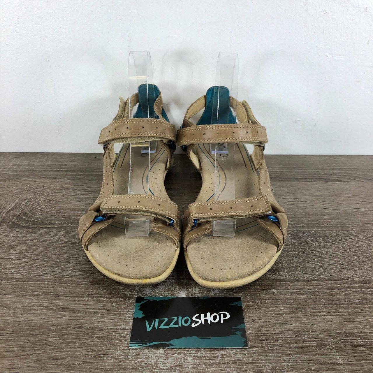 Ecco Suede Beige Metallic Blue Strappy... - Depop