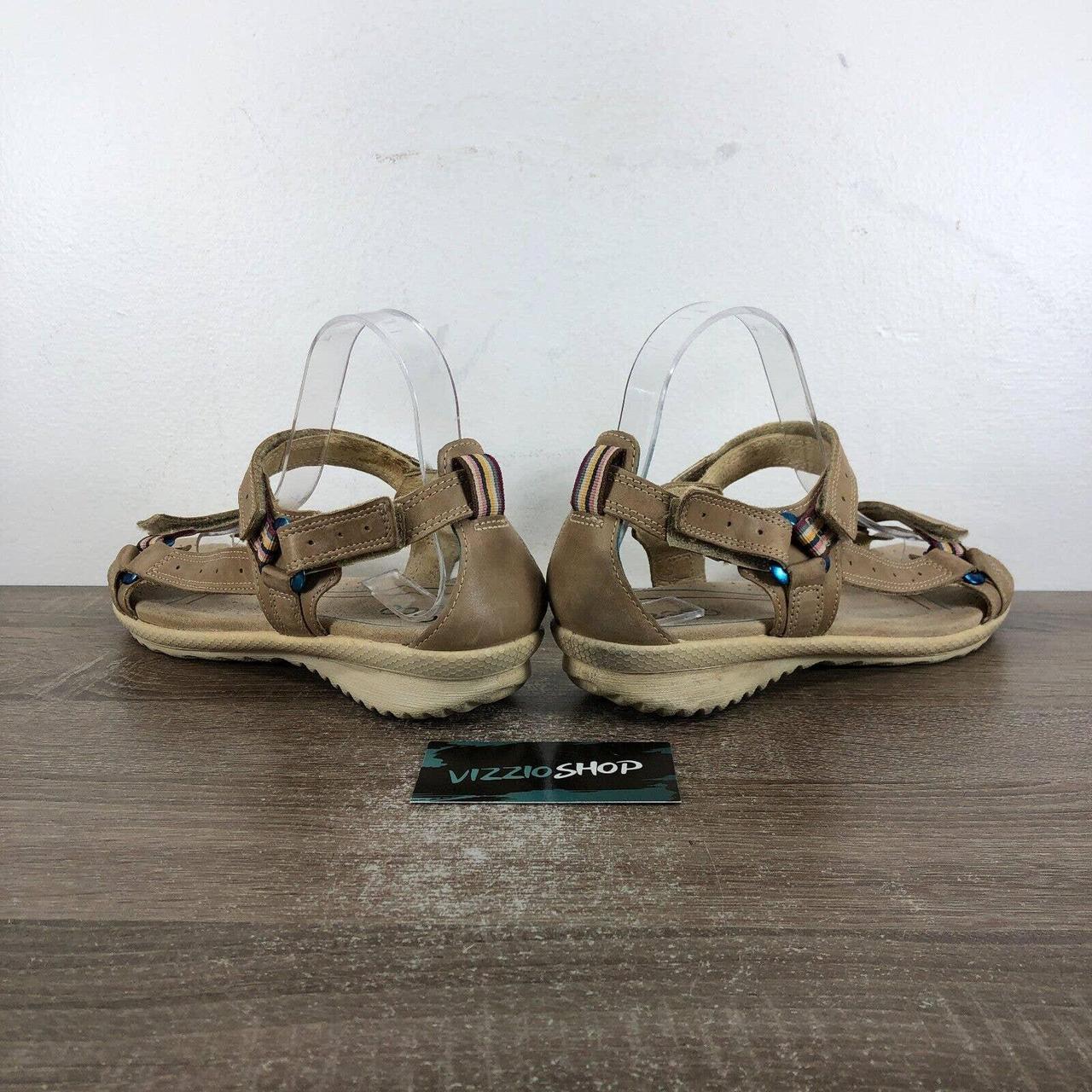 Ecco Suede Beige Metallic Blue Strappy... - Depop