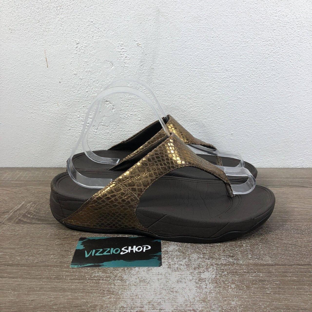 FitFlop Lula Metallic Bronze Snake Emboss Flip Flop... - Depop