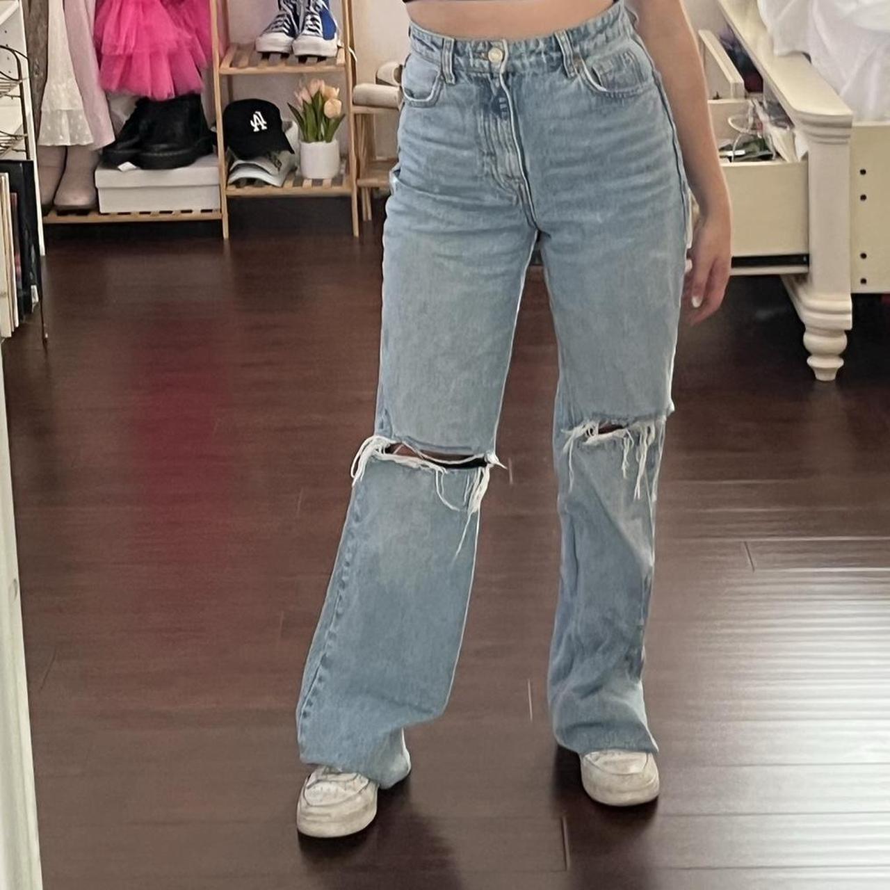 Zara wide leg ripped high waisted jeans size 2 Great... - Depop