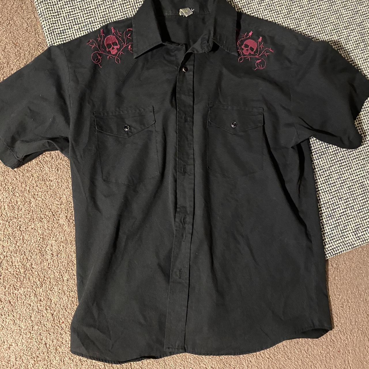 Skull button up Embroidered skull design - Depop