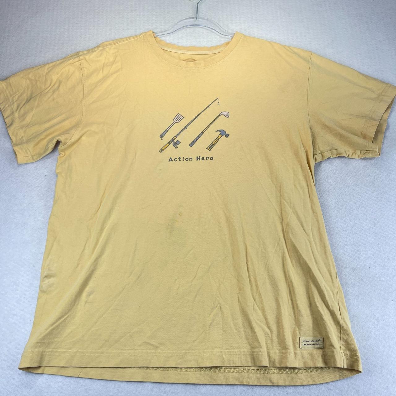 LIFE IS GOOD Mens L Yellow Action Hero Shirt Hobby... - Depop