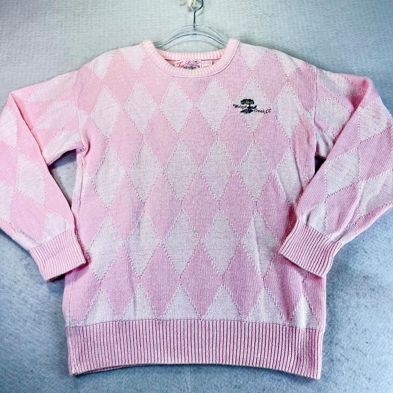 NWOT VTG LADY PICKERING Women M Pink Argyle... - Depop
