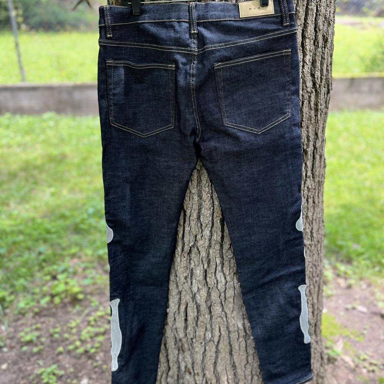 MNML Embroidered Bone Denim Pants Size... - Depop