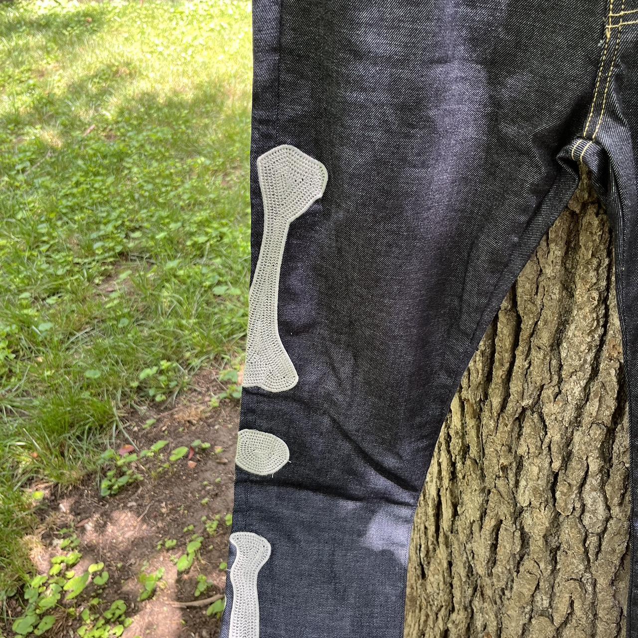 MNML Embroidered Bone Denim Pants Size... - Depop