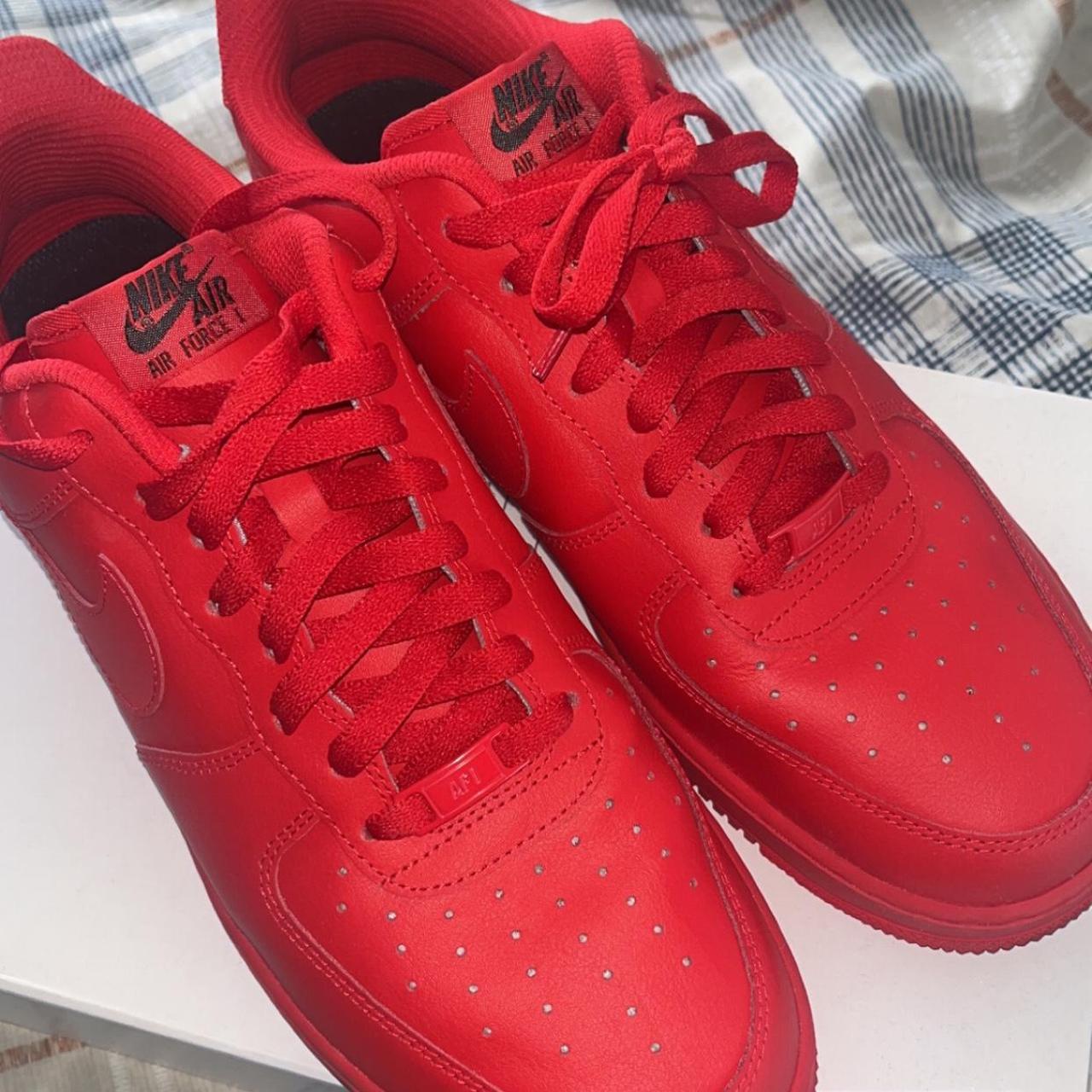 All red Nike air force 1. Custom made on Nike... - Depop