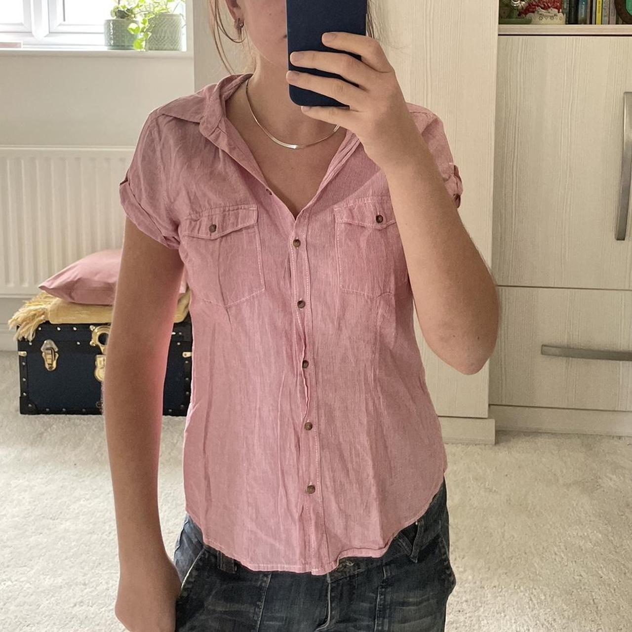 Red pinstripe button up shirt So cute for... - Depop