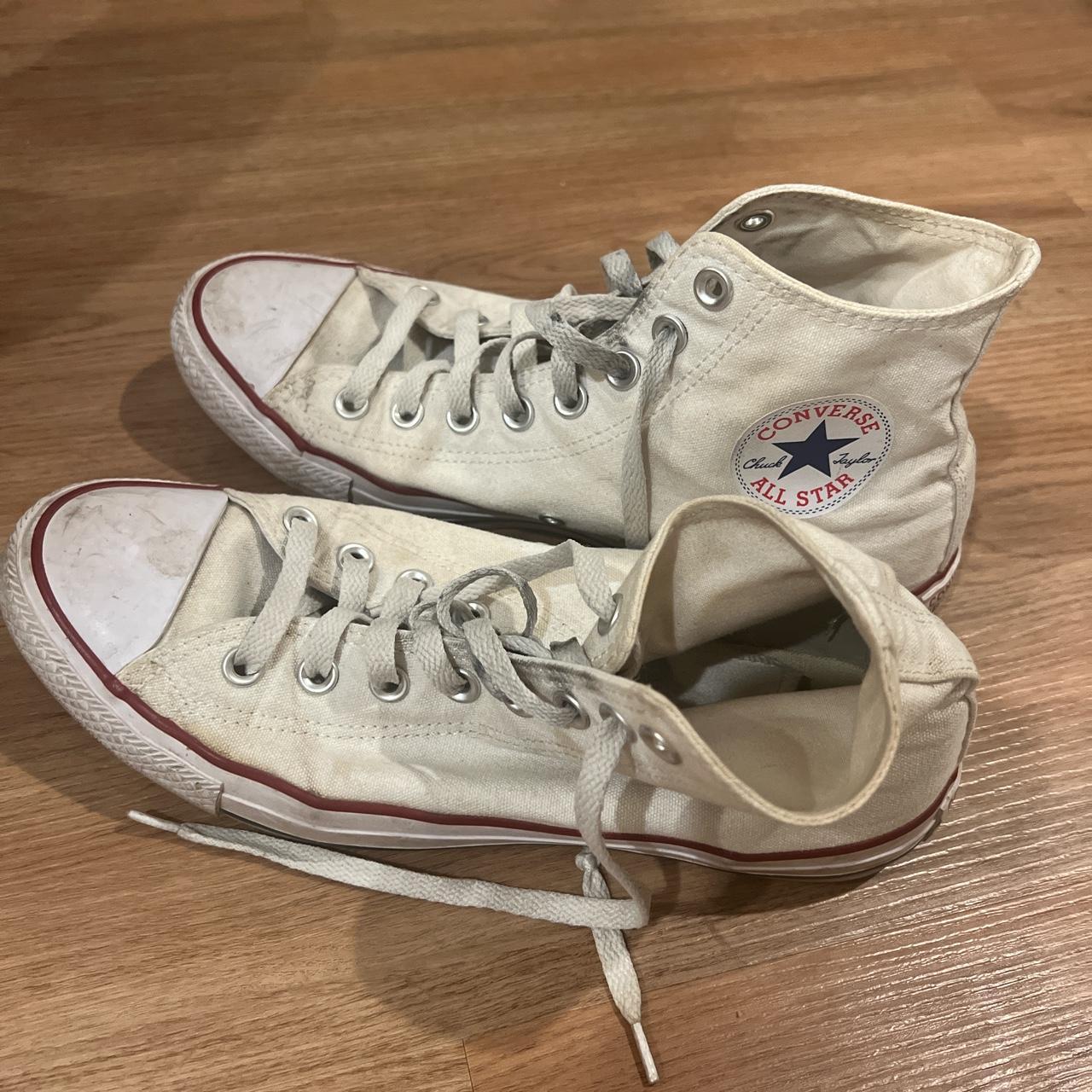 Size 10 women’s white converse Very used! Def... - Depop